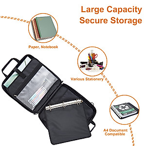 Zipper Binder, 2 Inch 3-Ring Binder with Zipper, Multi Pockets Organizer Binder, 500 Sheet Capacity, Comes with Shoulder Strap, Black