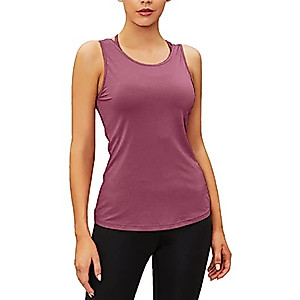 COOrun Workout Tops for Women Open Back Shirts Muscle Yoga Workout Tanks Tennis Exercise Fitness Tanks Running Tennis Shirts Womens Athletic Shirts Wine Red (Wine Red, XL)