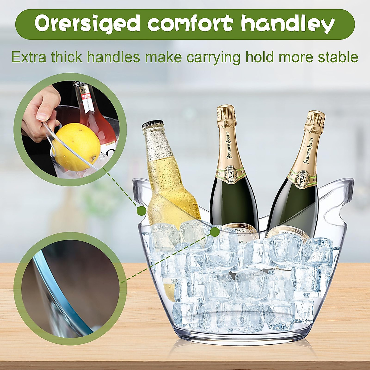 Beverage Tubs for Parties Plastic Ice Bucket for Cocktail Bar Clear Acrylic Wine Bucket with Scoops Drink Bucket Cooler for Chiller Bin for Champagne or Beer