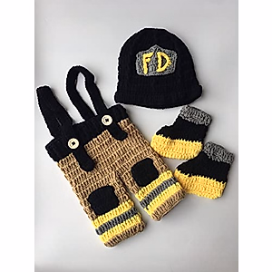Pinbo Baby Photography Prop Crochet Knitted Firefighter Fireman Hat Pants Shoes