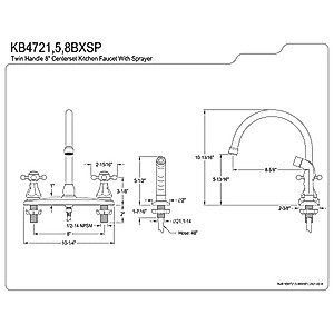 Kingston Brass KB4721BXSP Metropolitan 8" Centerset Kitchen Faucet, Polished Chrome