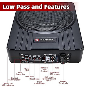 YaCCC 10 Inch 800W Car Under-Seat Sub Woofer Active Powered Amplifier Bass Enclosed,Under Seat Subwoofer and Amp Package