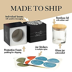 CANDECOR 8 Pack 10oz Clear Glass Candle Jars Kit - Complete Set with Bamboo Lids, Sticky Warning Labels, Customized Boxes, Wick & Holder - Ideal for DIY Candle Making - Dishwasher Safe