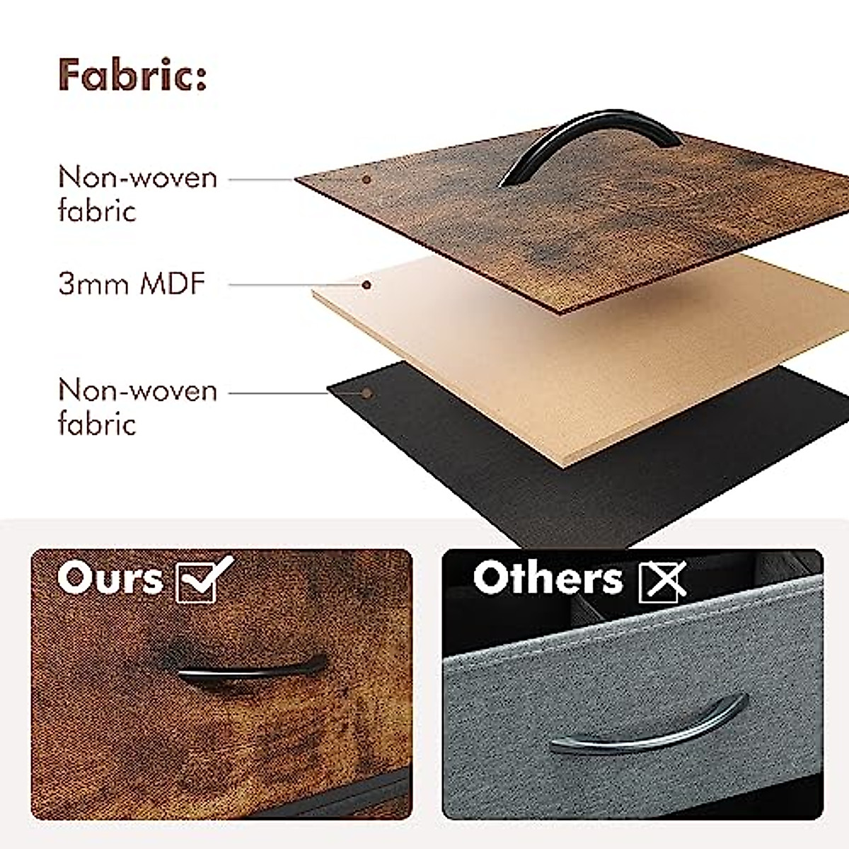 Jojoka Dresser for Bedroom with 5 Drawers, Dressers & Chests of Drawers for Hallway, Entryway, Storage Organizer Unit with Fabric, Sturdy Metal Frame, Wood Tabletop, Easy Pull Handle