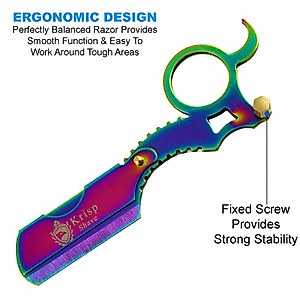 Professional Classic Straight Edge Barber Razor For Close Shaving -Salon Quality Men's Beard Cut Throat Finger Razor Shavette With 10 Shaving Blades By Krisp Shave (Titanium Multi-Color), 4.8 Inch