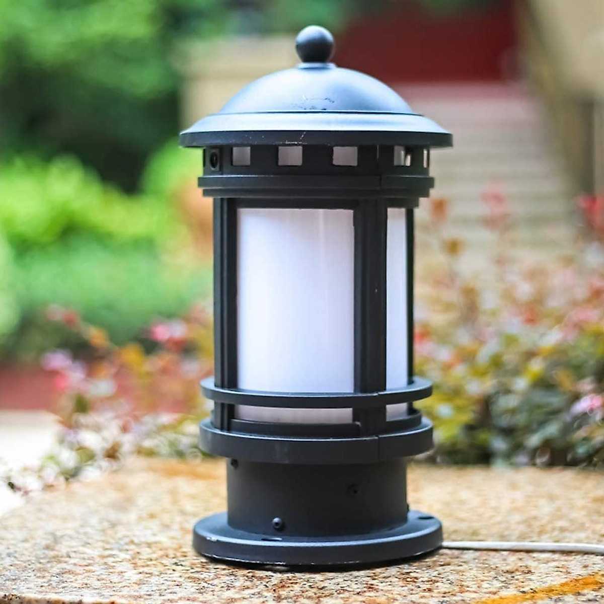 MODEBHD European Acrylic Column Lamps Victoria Glass Lantern Outdoor Table Lamp Waterproof Pillar Lawn Garden Lamp E27 Decoration Villa Landscape Grass Door Street Post Light Fixture