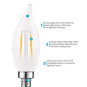 LUXRITE 4W Frosted Candelabra LED Bulbs Dimmable, 2700K Warm White, 360 Lumens, E12 LED Bulb 40W Equivalent, Flame Tip Glass, LED Candle Light Bulbs, UL Listed (6 Pack)