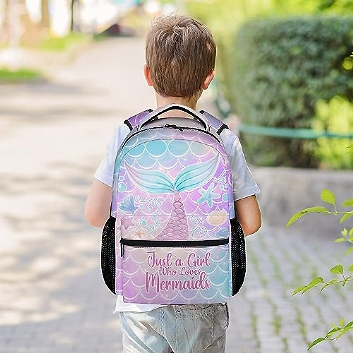 AIOMXZZ Mermaid School Backpack for Girls, 16 Inch Pink Backpacks for Kids, Cartoon, Durable, Lightweight, Large Capacity Bookbag for Travel