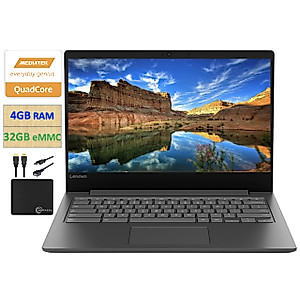 2021 Newest Lenovo Chromebook S330 14" Laptop Computer for Business Student, Quad-Core MediaTek MT8173C 2.1GHz, 4GB RAM, 32GB eMMC, 802.11ac WiFi, Webcam, 10 Hours Battery, Chrome OS, +MarxsolCables