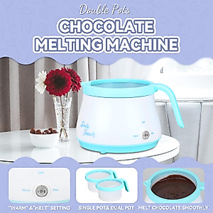 Party Desserts Candy and Chocolate Melting Pot with 2 Pots, Mini Electric Fondue Pot, Melts Candy Chocolate in a Couple of Minutes, Ideal for Cake Pops Cookies Cakes, 2.5 Cups, Aqua