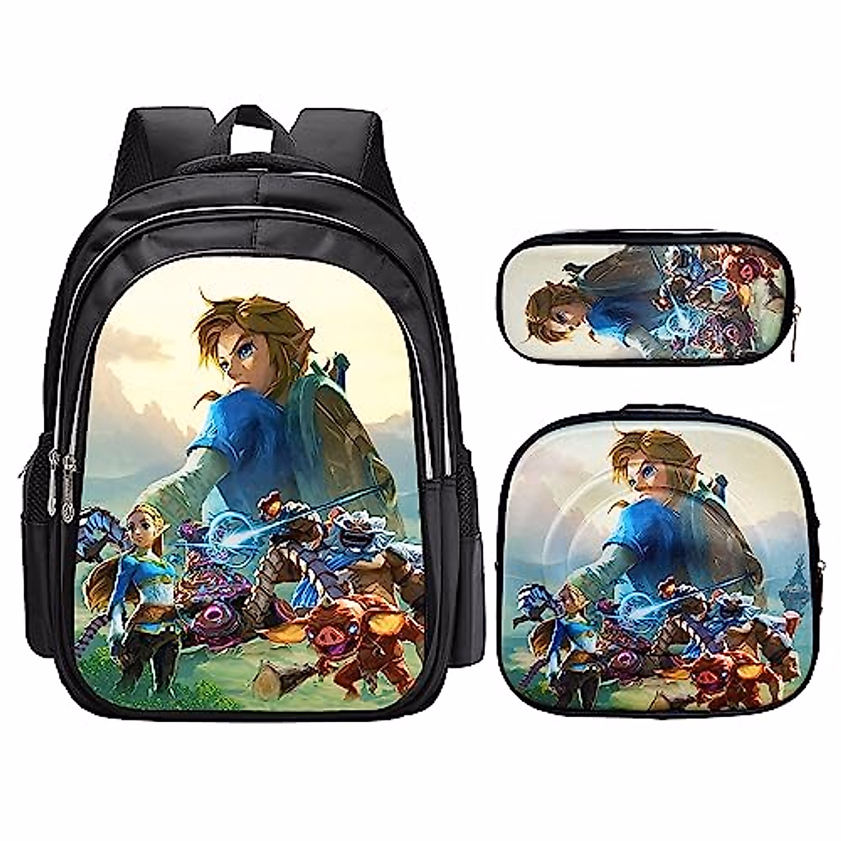 YAEGER 3PCS 16IN Game Backpack Set Anime Bookbag Cartoon Backpack with Lunch Bag Pencil Case Style2
