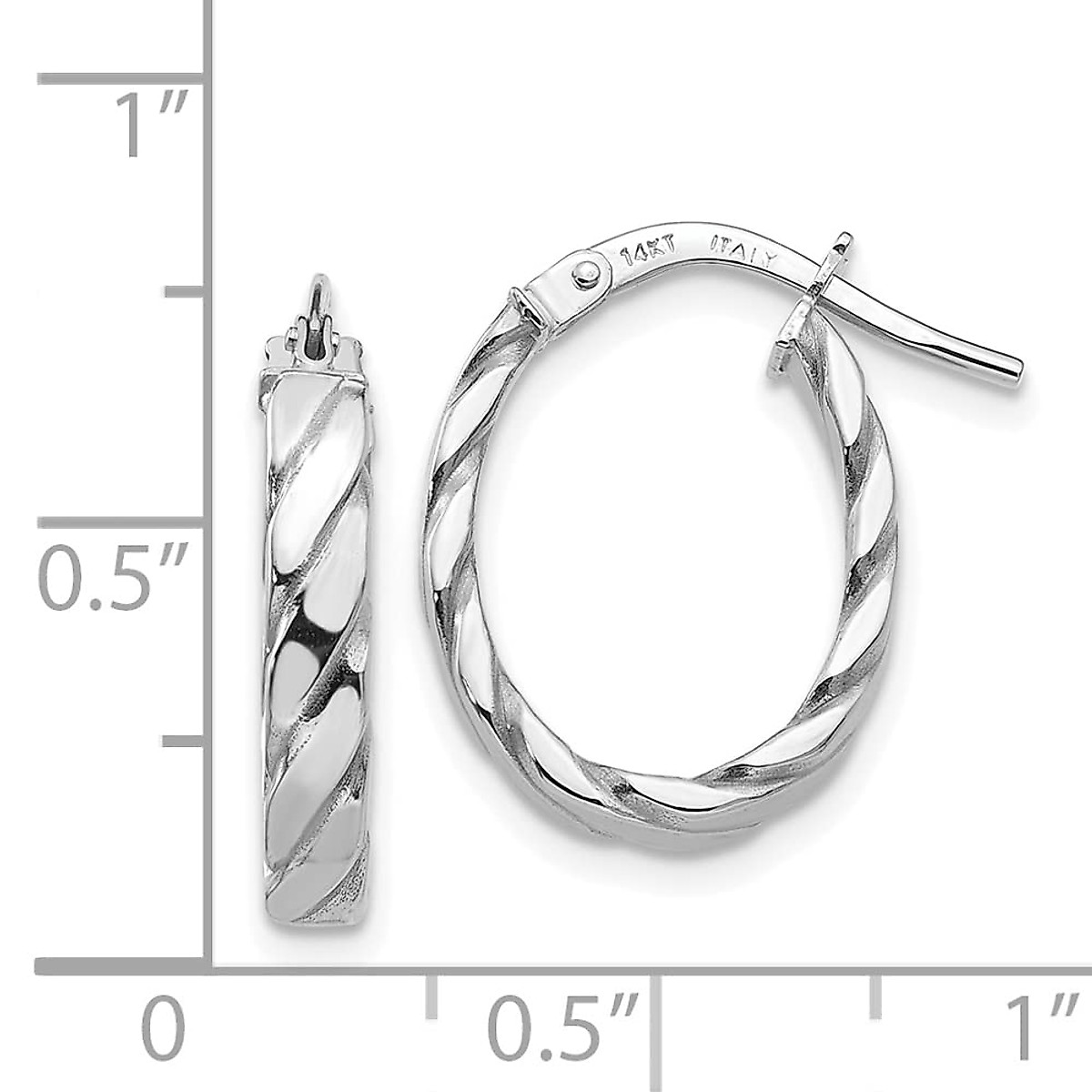 Gold Hoop Earrings 14K White Gold 3mm Patterned Oval Hoop Earrings