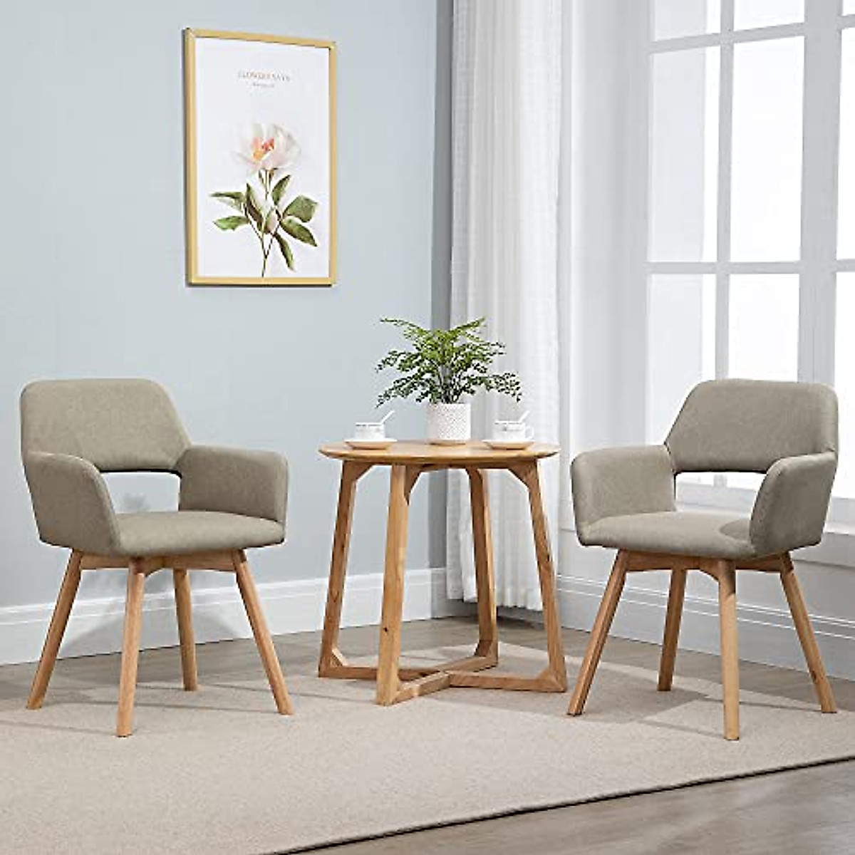 HOMCOM Dining Chairs Set of 2 Home Modern Accent Armchair for Bedroom Living Room with Fabric Surface and Solid Wood Legs, Taupe