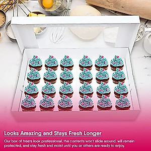 VTPT Ecom - 5PK Cupcake Box with Window for 24 Standard or Mini Cupcakes Corrugated Adjustable Height Bakery box ideal for Muffins Cake Cookies Donuts Pies Desserts and other Pastries + Thank You Stickers