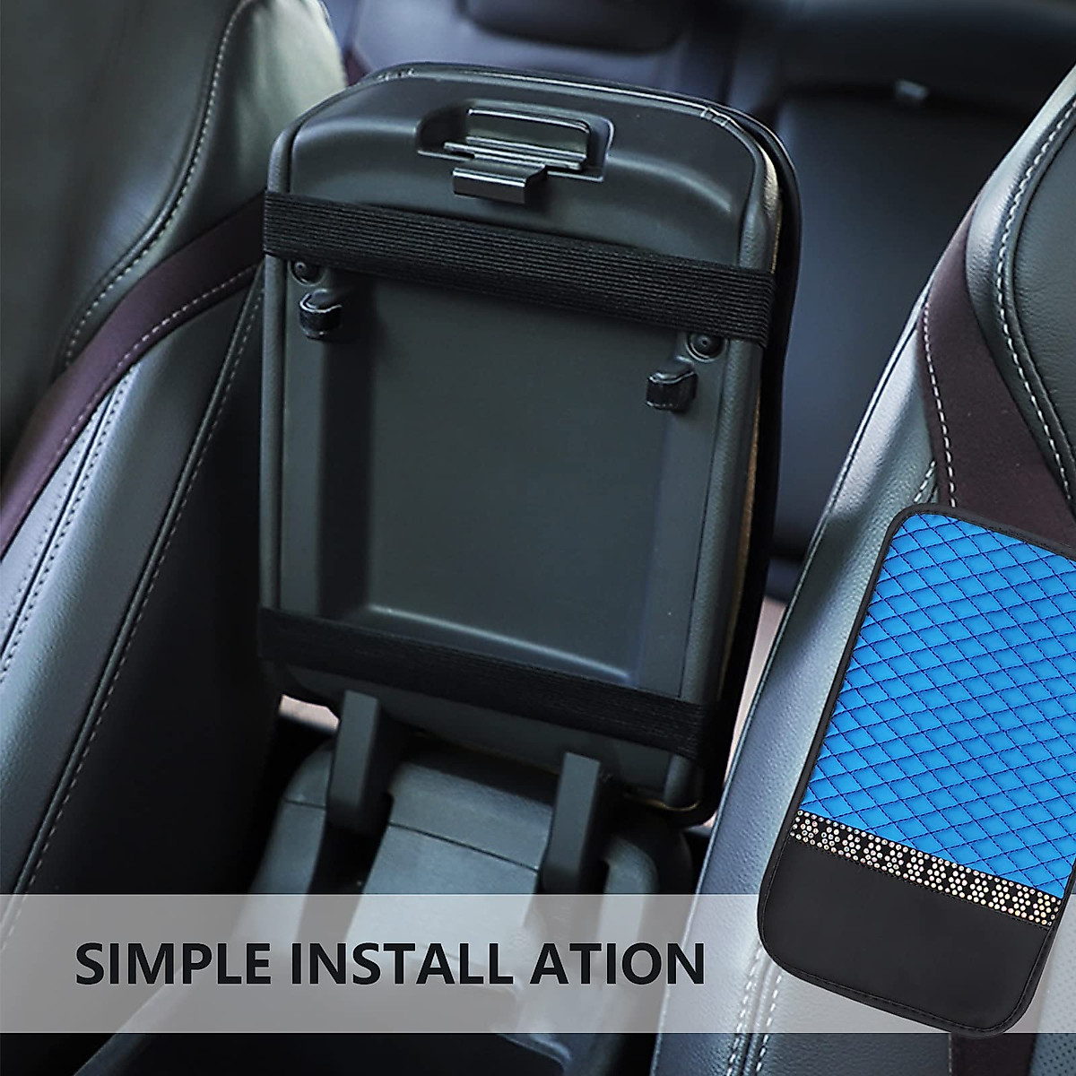 jeseny Pack-1 Car Auto Armrest Cover Pad, Car Central Armrest Case Cover with Glossy Crystal Rhinestone, Universal Car Armrest Cushion Protector (Blue)