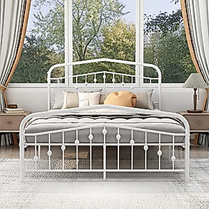 Zoophyter Metal Platform Bed Frame Queen Size No Box Spring Needed with Headboard Footboard Premium Steel Slat Support White