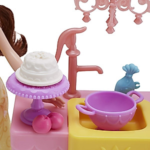 Disney Princess Belle's Royal Kitchen, Fashion Doll and Playset with 13 Accessories, Mrs. Potts, and Chip, Toy for Girls 3 Years and Up