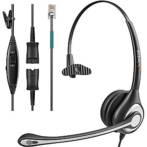 Wantek Corded Office Telephone Headset RJ9 with Noise Cancelling Mic and Quick Disconnect Compatible with Polycom VVX310 VVX311 VVX410 VVX411 Shoretel 230 480 Avaya 1408 1416 5410 Mitel 5220(600QS3)