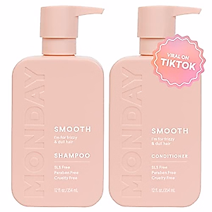 MONDAY HAIRCARE Smooth Shampoo + Conditioner Bathroom Set (2 Pack) 12oz Each for Frizzy, Coarse, and Curly Hair, Made from Coconut Oil, Shea Butter, & Vitamin E, 100% Recyclable Bottles