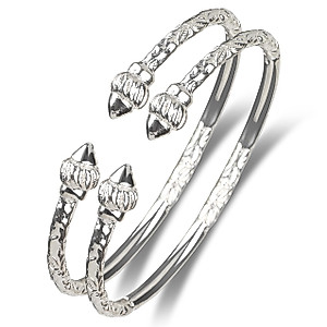 Ridged Arrow .925 Sterling Silver West Indian Bangles Cuff Bangles Bangle Bracelet Caribbean Jewelry Women Mom Wife Valentine Mothers day Gift (Pair 67g) (MADE IN USA)