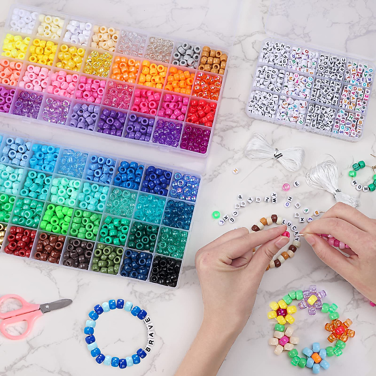 QUEFE 2350pcs, 64 Colors, Pony Beads for Bracelet Making Kit, Rainbow Kandi Beads Friendship Bracelet Kit, Letter Beads and Elastic Strings for Bracelet Necklace Making, Craft Gifts Set for Girls