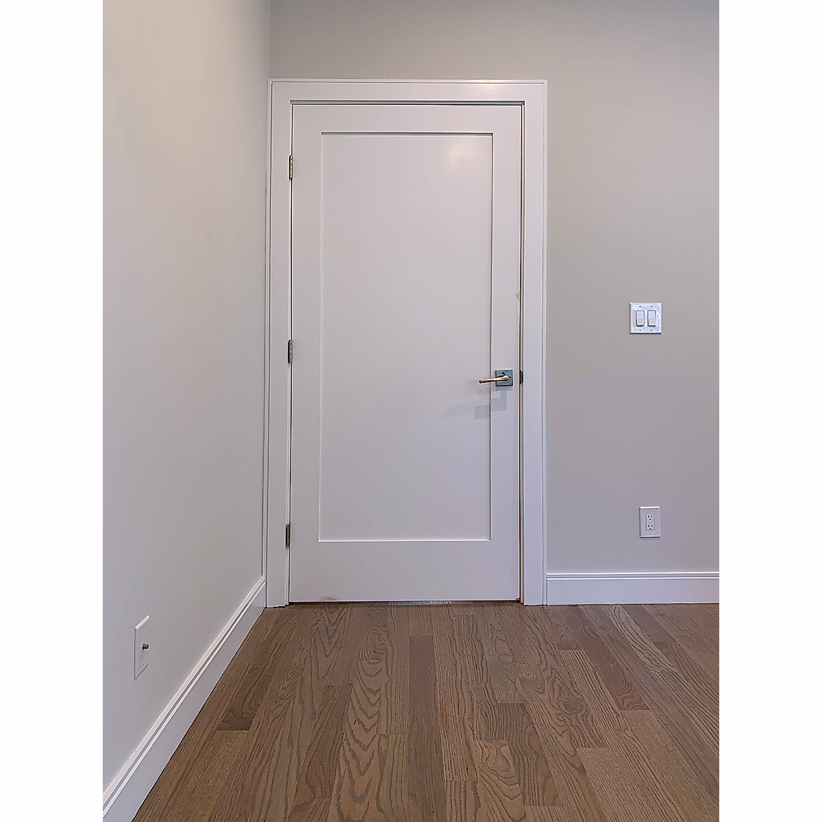 34 in. x 80 in.Left-Handed Solid Core Prehung Interior Door Primed White Single Panel with Balck Hinges
