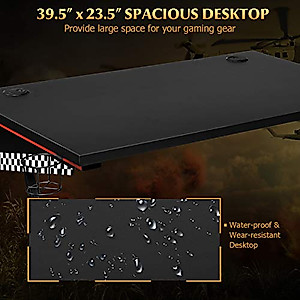 Tangkula Computer Desk Gaming Desk, E Sports Gamer Table, Professional Gamer Workstation with Cup Holder, Headphone Hook, Ergonomic PC Gaming Table, Writing Desk for Home Office (Black)