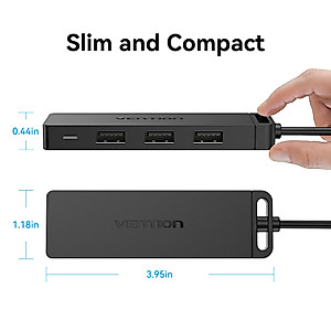 USB Hub, VENTION 4-Port USB Hub 2.0 Splitter with Charging Port for Notebook PC, USB Flash Drives, Mobile HDD for MacBook Pro, iMac, Surface Pro, XPS (0.5FT/0.15m)