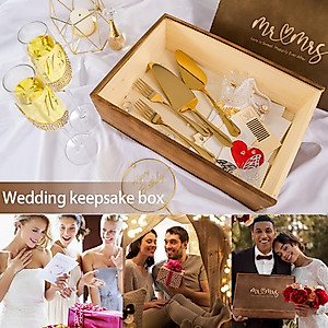 VARLKA Wedding Cake Knife and Server Set, Gold Mr and Mrs Champagne Flutes and Cake Cutting Set for Wedding Bridal Shower Gifts (Gold)