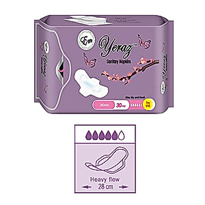 Em Yeraz Women Sanitary Pads, Ultra-Thin, Fast Absorbency with Wings, Size 5, 30 Count, Day use