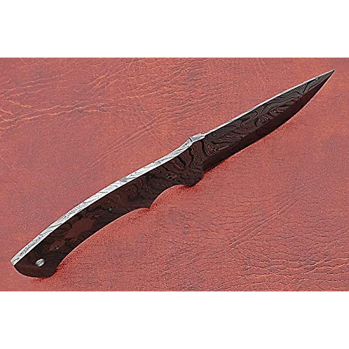 8.5 inches long Drop point blank blade skinning knife, hand forged Damascus steel 4.5" scale space with 3 Pin hole & an inserting hole space 3.75 inches cutting edge