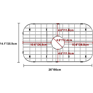 SANNO Sink Protector Grid 26"L X 14"W, Sink Rack Sink Protector Bottom Grid Centered Drain Hole, 304 Stainless Steel for Kitchen Sink Grate