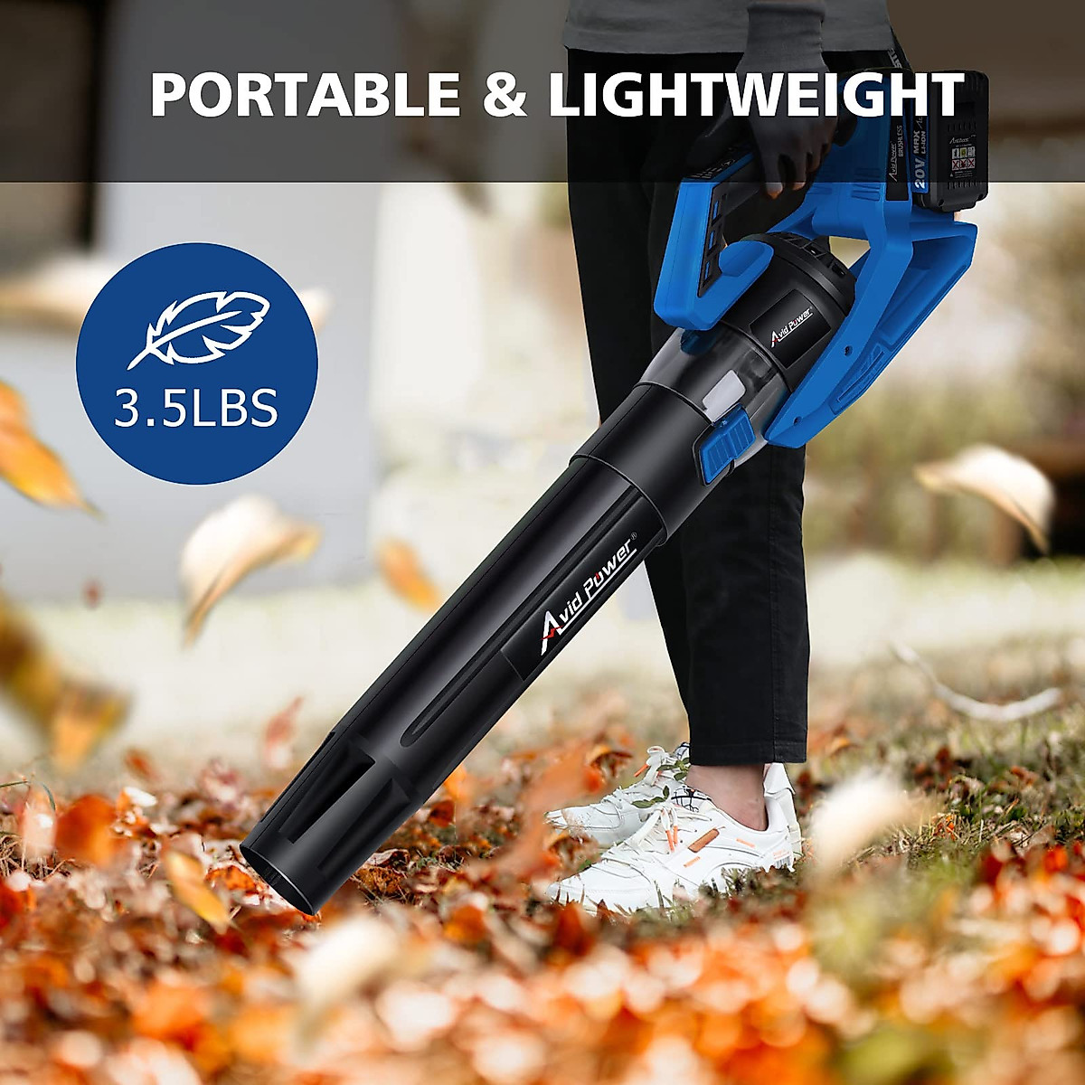 AVID POWER 40V Cordless Leaf Blower, Brushless Electric Leaf Blower 485-CFM 130-MPH, Battery Powered Blower with Two 2.0Ah Batteries, 4 Speeds and Turbo Function-Blue