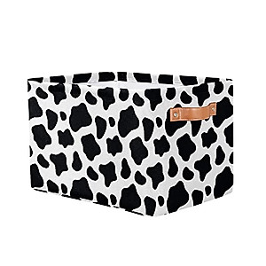 Animal Cow Printing Storage Baskets Cube Storage Boxes Bins Collapsible Laundry Baskets for Nursery Shelf Bedroom Bathroom Toy Organizer (15x11x9.5in) 1PC