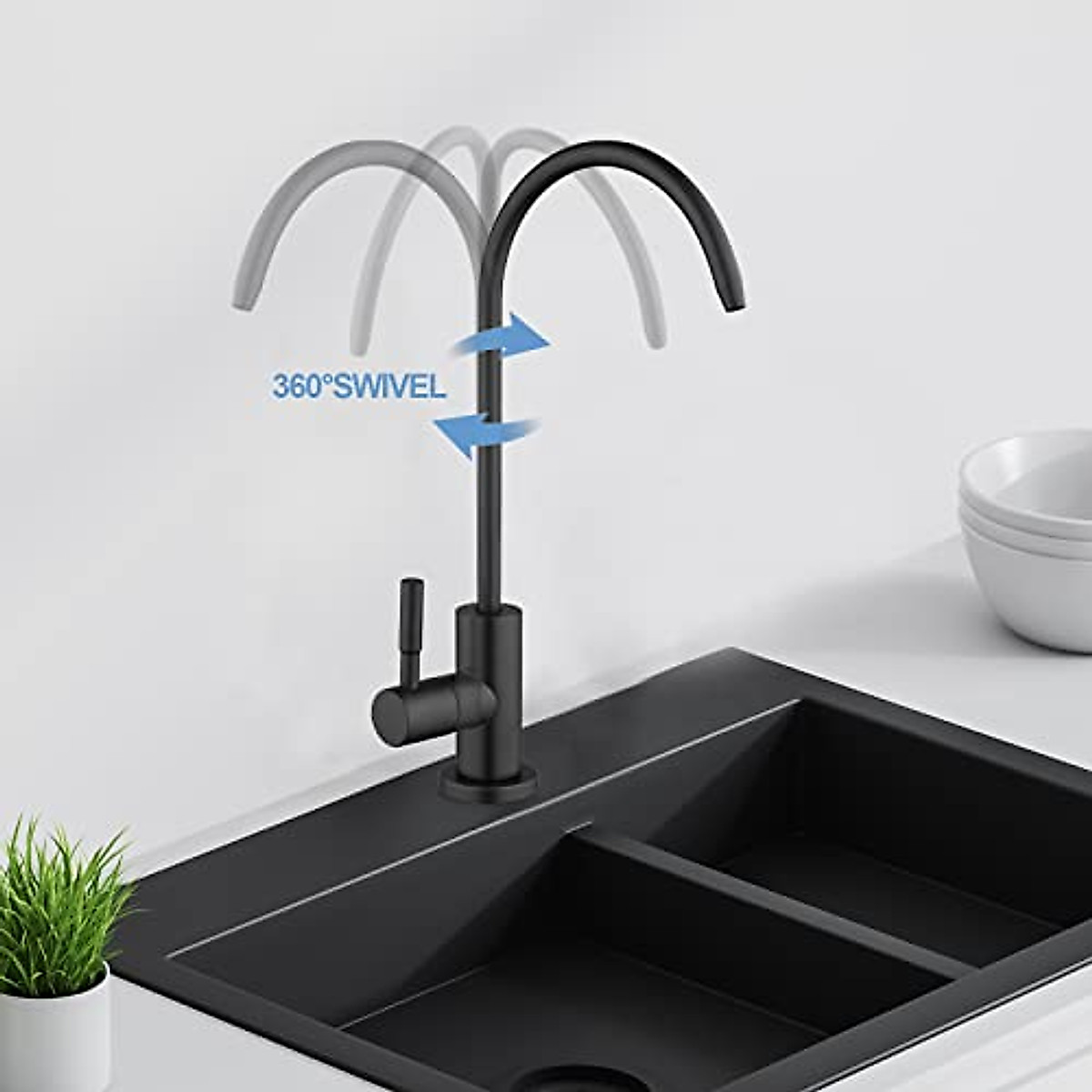 Kitchen Water Filter Faucet(2022NEW)100% Lead-Free Drinking Water Faucet Fits Most Reverse Osmosis Units or Water Filtration System in Non-Air Gap, Stainless Steel 304 Body(Matte Black)