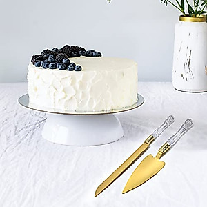 dadop Wedding Cake Knife and Server Set - Stainless Steel Serving Utensils Cake Pizza Pie Cutter Tart Dessert Slicer Perfect for Wedding, Birthday, Parties and Events, 2 Set by Faux Crystal Handle