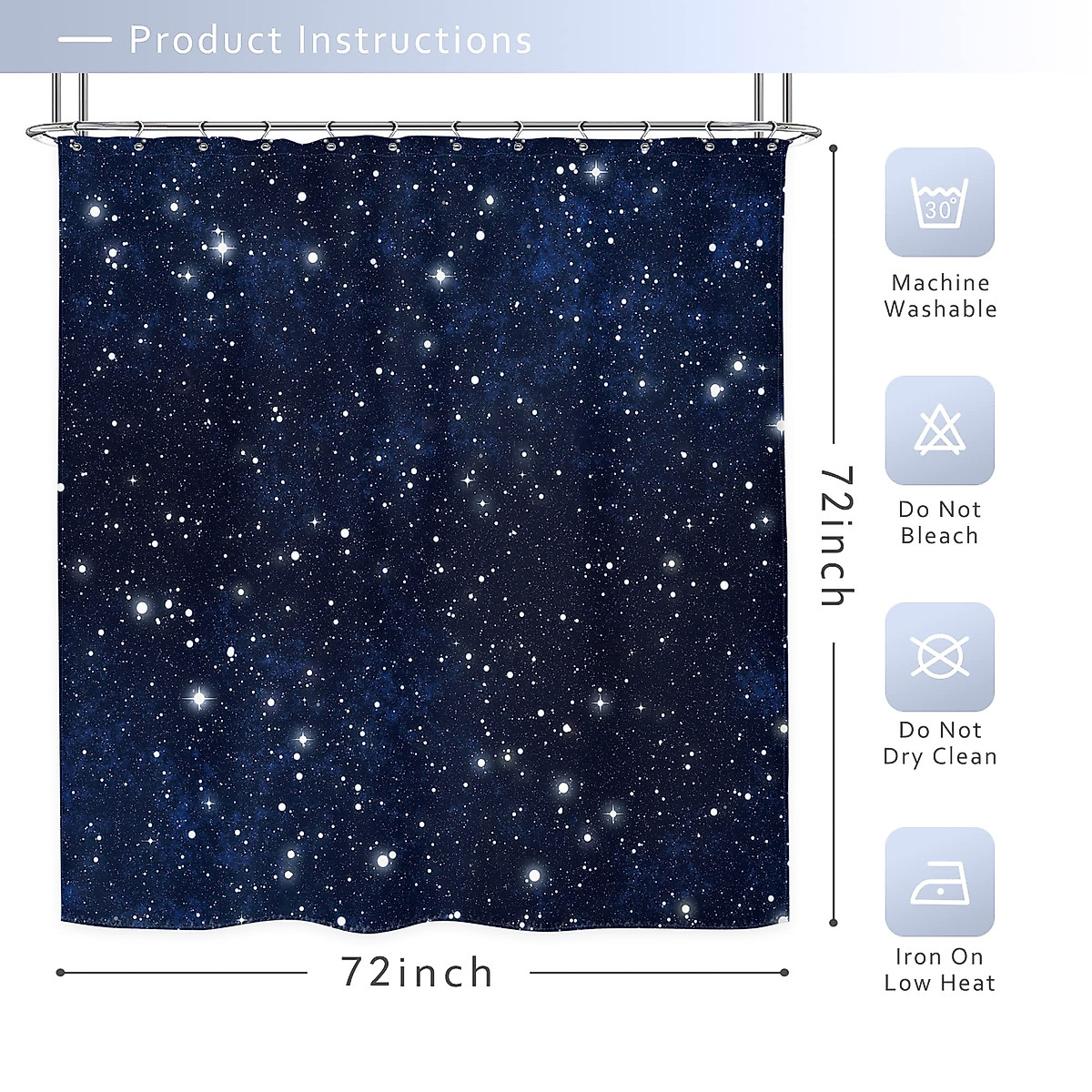 Riyidecor Night Sky Space Shower Curtain (No Glitter) Star Bathroom Decor 72Wx72H Inch Backdrop Dark Blue Cosmic Starry Fantasy Galaxy Universe Outer Space Fabric Waterproof 12 Plastic HooksRY-KKCQ