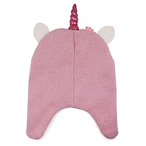 Little Girls Winter Unicorn Beanie Hat and Gloves Set Kids Knitted Earflap Cap Flip Top Mitten Set