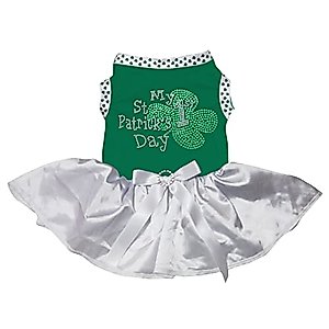 Petitebella Rhinestones My 1st St Patrick's Day Puppy Dog Dress (Green/White, Medium)