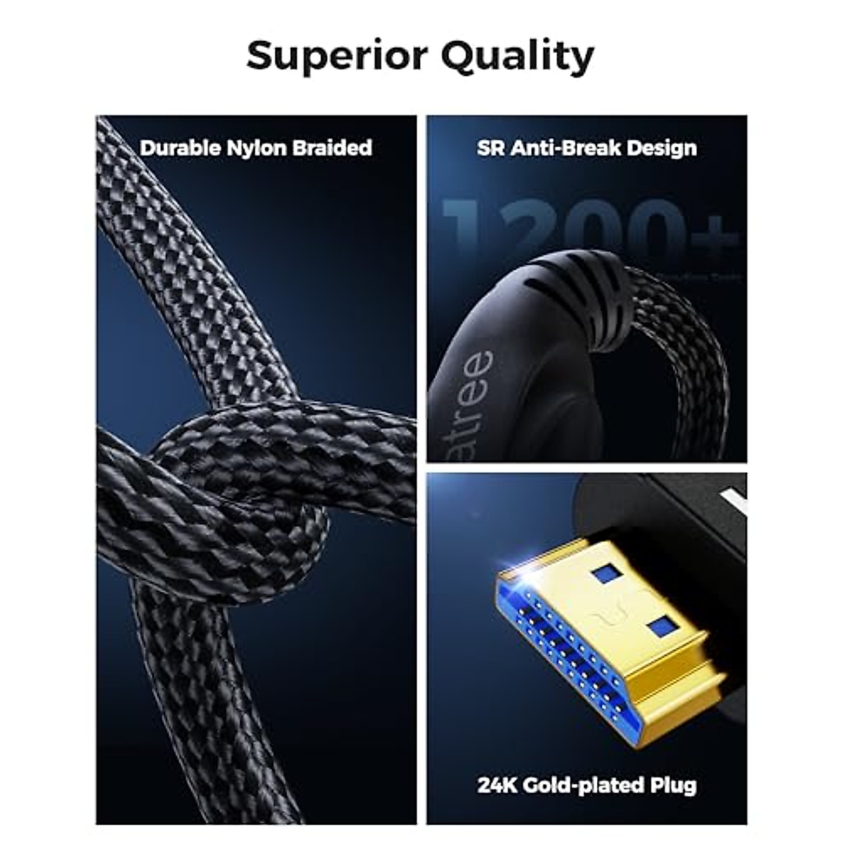Cratree HDMI Cables 15FT Long - 8K Ultra High Speed HDMI Cable,48Gbps HDMI Braided Cord,8K 60hz,4K 120hz,eARC,HDCP 2.2&2.3 - Compatible for HDTV/PS5/Xbox