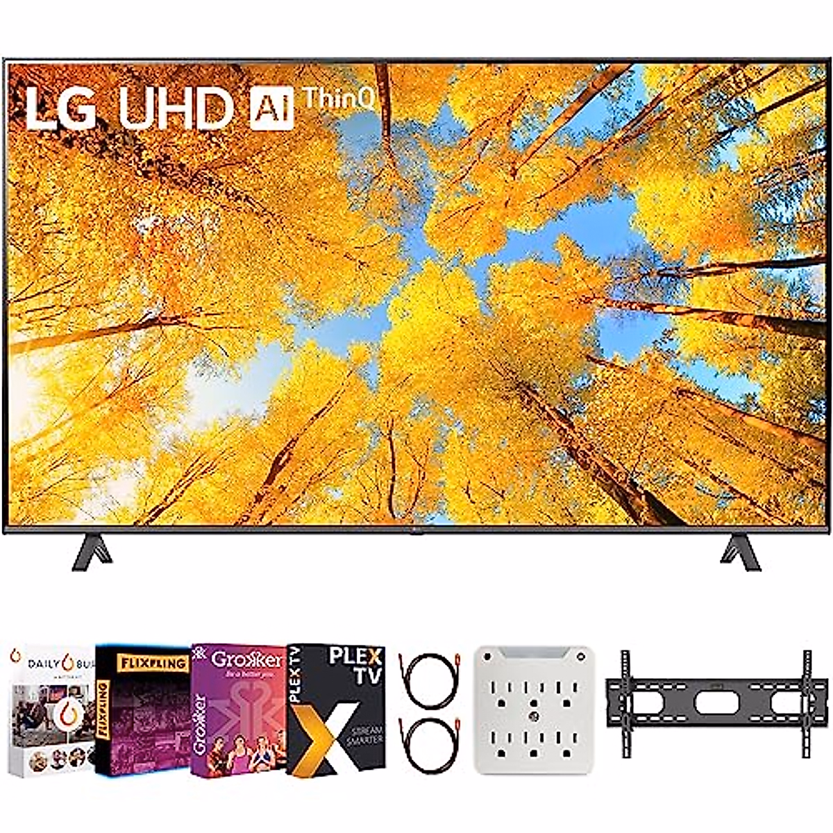 LG UQ7590PUD 86 Inch HDR 4K UHD Smart TV Bundle with Premiere Movies Streaming + 37-100 Inch TV Wall Mount + 6-Outlet Surge Adapter + 2X 6FT 4K HDMI 2.0 Cable