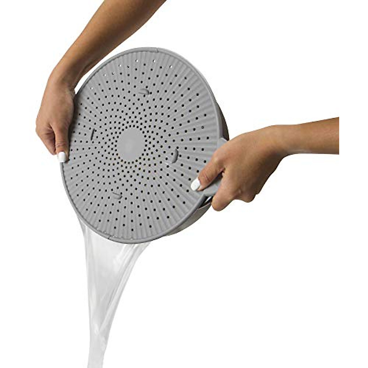 Simply Served Silicone Splatter Screen, Multi-Use Kitchen Tool, Protect Stovetop and Counters, 3-in-1 Silicone Kitchen Trivet, Splatter Screen, and Colander Lid, Gray