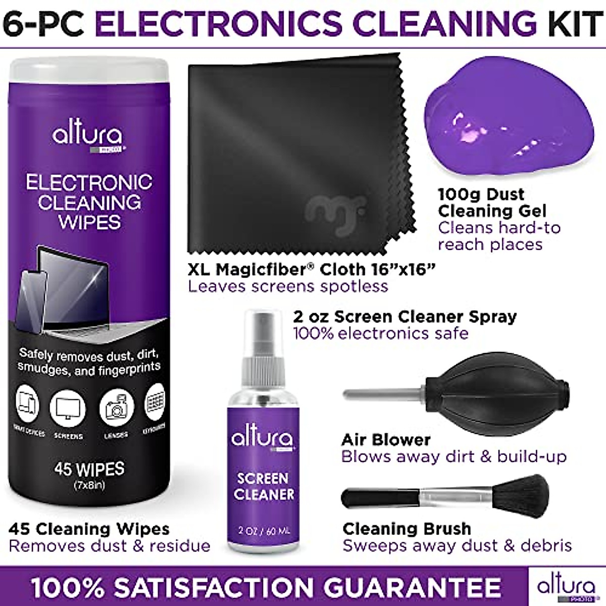 Computer & Screen Cleaning Kit - Great for Laptops & Tablets - 6-Piece Cleaning Kit for All Electronic Devices, Keyboards & Screens from Altura