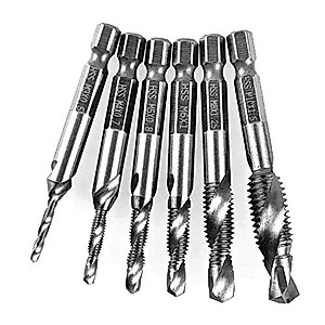 6PCs Hex Shank Screw Taps Metric Drilling Tapping Tools M3x0.5/M4x0.7/M5x0.8/M6x1/M8x1.25/M10x1.5(Silver)