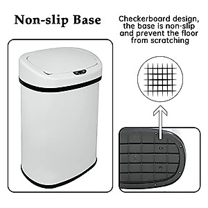 GINMAON Trash Can 13 Gallon Stainless Steel Kitchen Garbage Can with Lid Waterproof Touch Free Large Capacity Rubbish Can for Home Kitchen Office, White