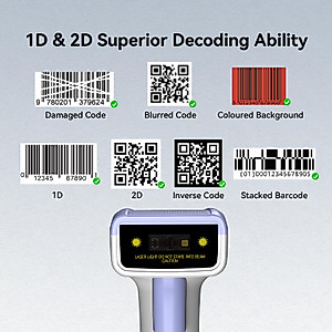 Alacrity 2D 1D USB Barcode Scanner,QR Datamatrix PDF417 Handheld Wired Bar Code Reader, Capture Codes from Screen for Warehouse, Store, Supermarket, Black