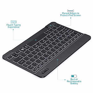 TECURS Bluetooth Keyboard and Mouse Combo for iPad - Rechargeable Wireless Keyboard & Mouse with 7-Color Backlit Compatible with iPad 10th/9th/8th Gen, iPad Pro/Air/Mini, iPhone15/14/13 Pro, Black