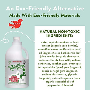 Rebel Green Laundry Detergent, Organic and Sulfate Free Hypoallergenic Laundry Soap, Unscented, 64 Load Bottle