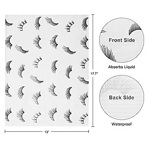 PRASNE Lashing Dental Bibs Disposable Pack of 125, Lash Pillow Cover of Lash Supplies, White 3-Ply Paper Poly Waterproof Towels, 13” x 18”, Black Eyelash Printed