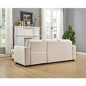 Legend Vansen 91" Wide Reversible Sofabed Sectional Sofas with Chaise，Velvet Storage L-Shape Twin Size for Living Room Couch Sleeper, Cream